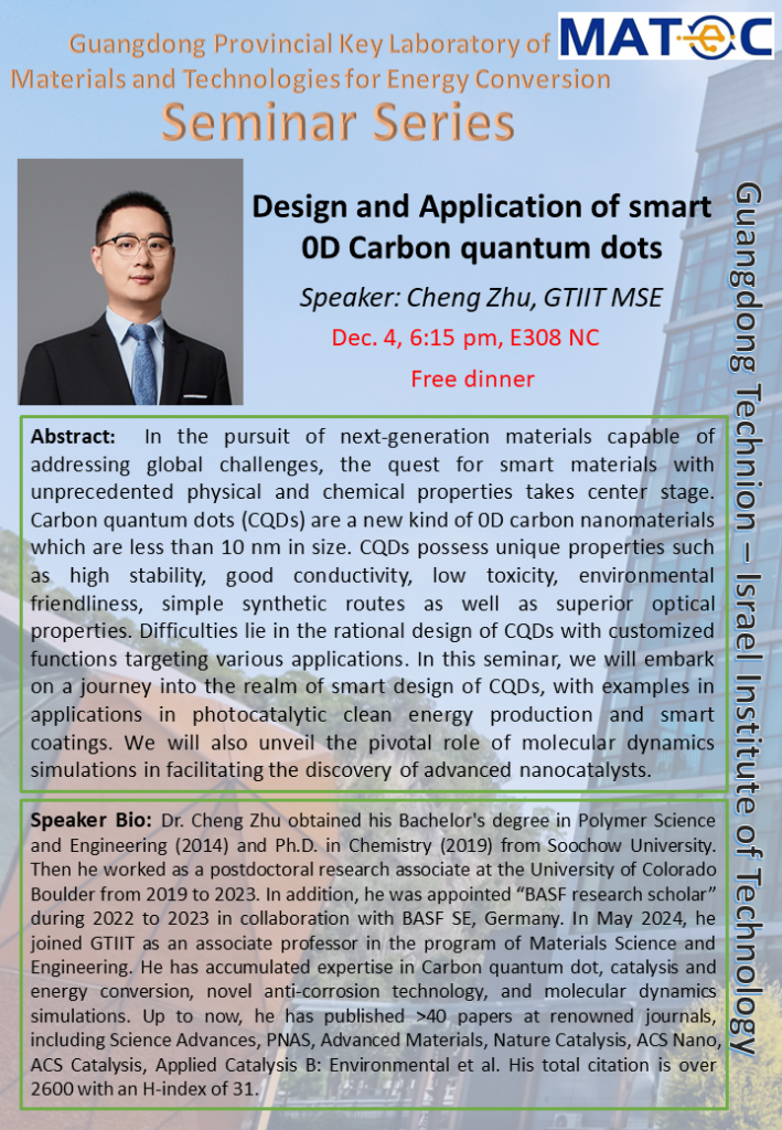 Design and Application of Smart 0D Carbon Quantum Dots – University Events